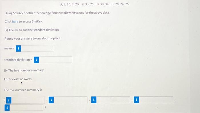 Solved Using StatKey or other technology, find the following | Chegg.com
