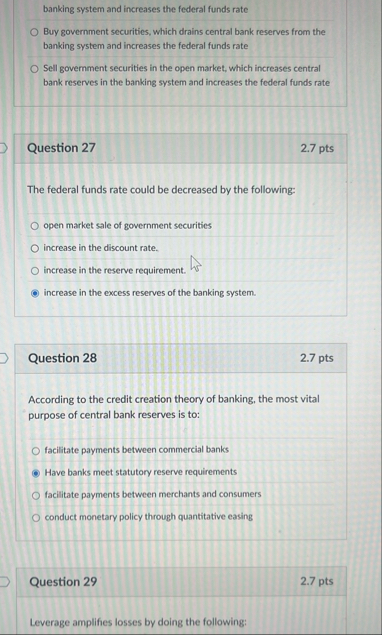 Solved banking system and increases the federal funds | Chegg.com