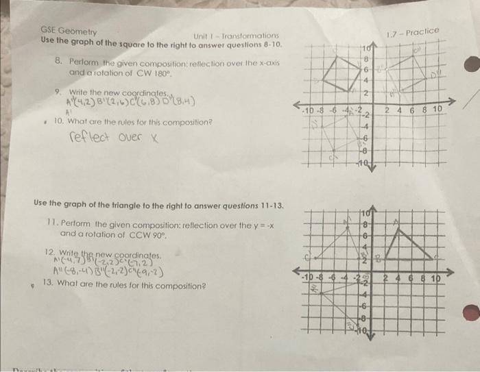 Solved GSE Geometry Unit I - Iransformations Use the graph | Chegg.com