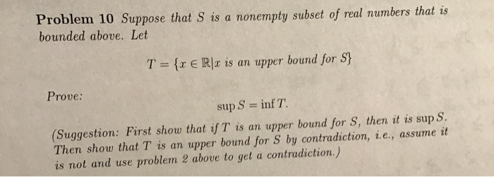 Solved Problem 10 Suppose that S is a nonempty subset of | Chegg.com