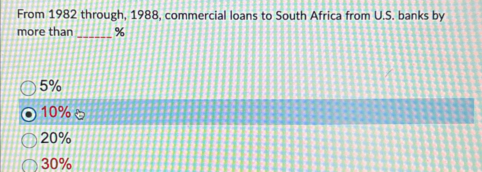Solved From 1982 ﻿through, 1988, ﻿commercial loans to South | Chegg.com