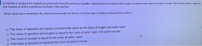 Solved A chemist is studying the byproducts produced during | Chegg.com