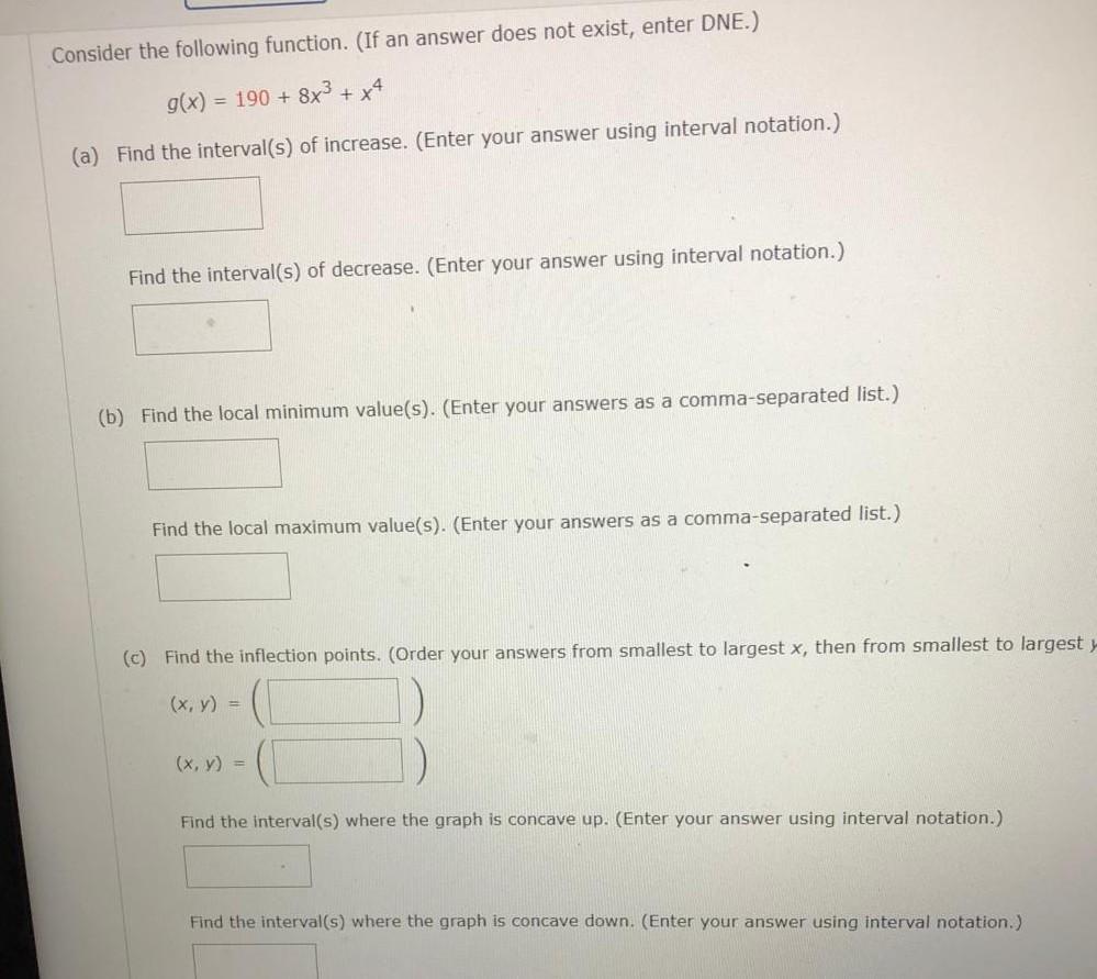 Solved Consider the following function. (If an answer does | Chegg.com