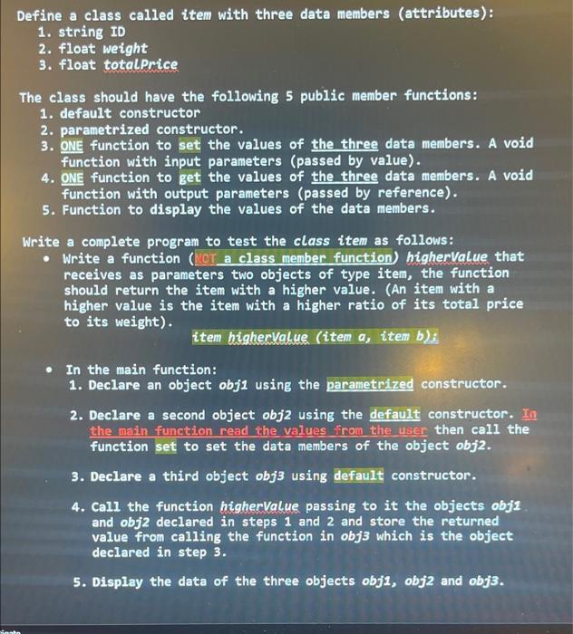 Solved Define a class called item with three data members | Chegg.com