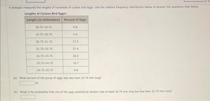 Solved A biologist measured the lengths of hundreds of | Chegg.com