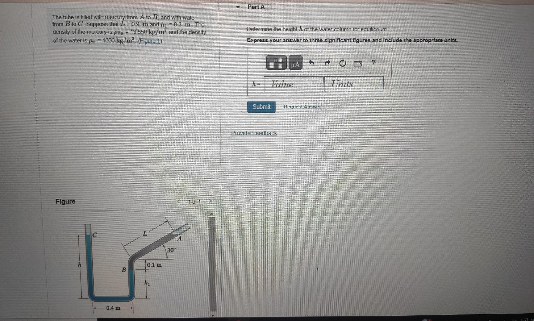 Solved The tube is filled with mercury from A ﻿to B, ﻿and | Chegg.com