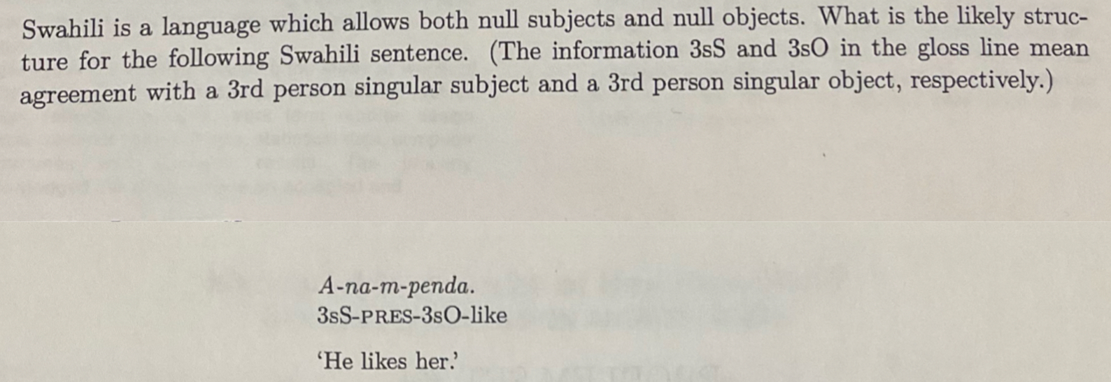 Solved Swahili is a language which allows both null subjects | Chegg.com