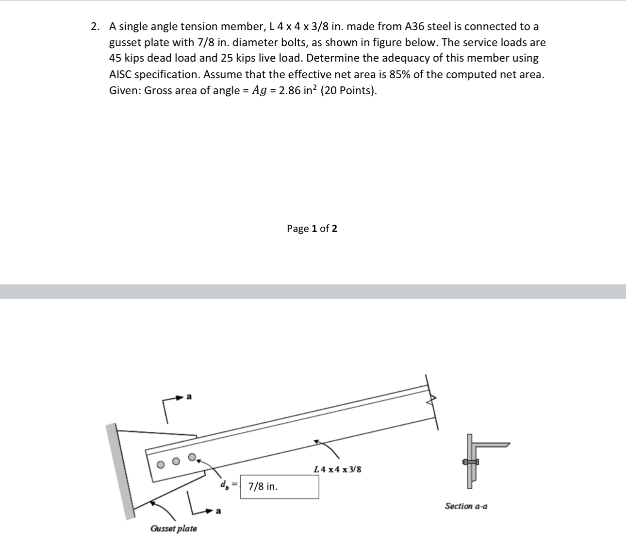 Solved A single angle tension member, L4×4×38 ﻿in. ﻿made | Chegg.com