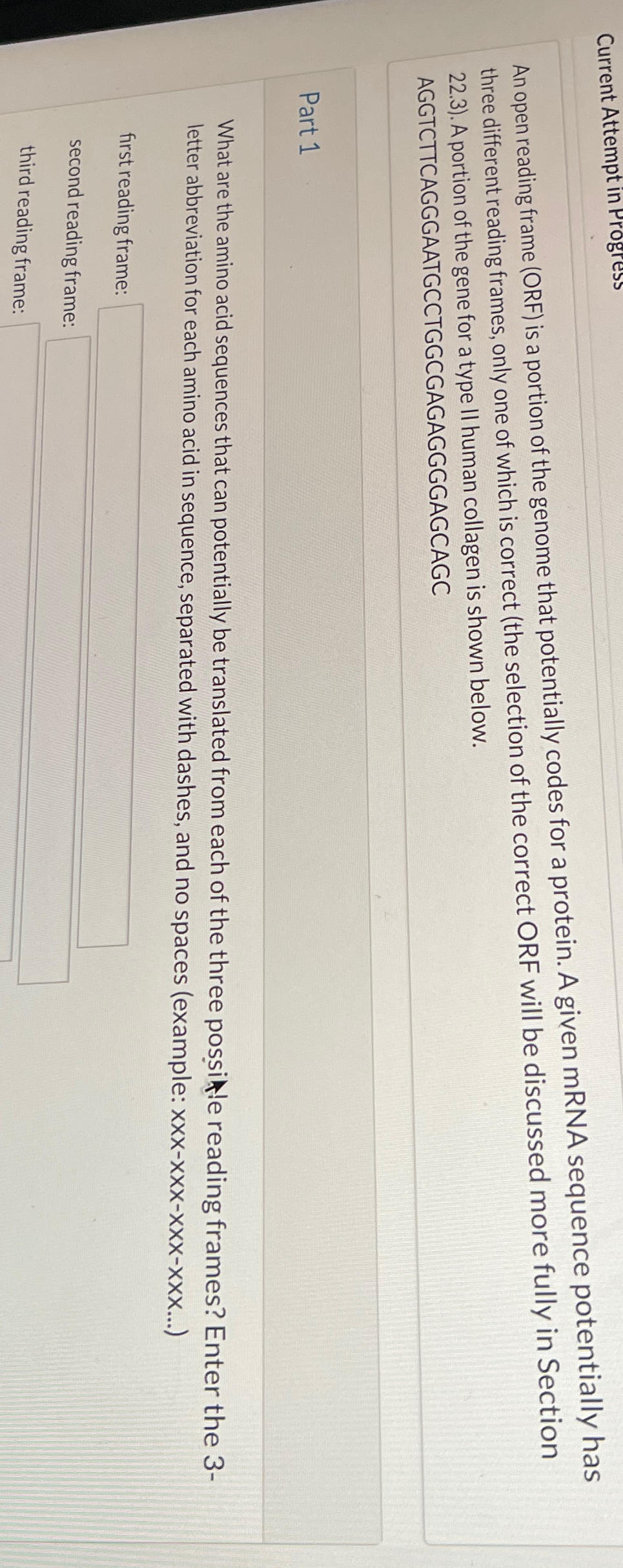 Solved An open reading frame (ORF) ﻿is a portion of the | Chegg.com