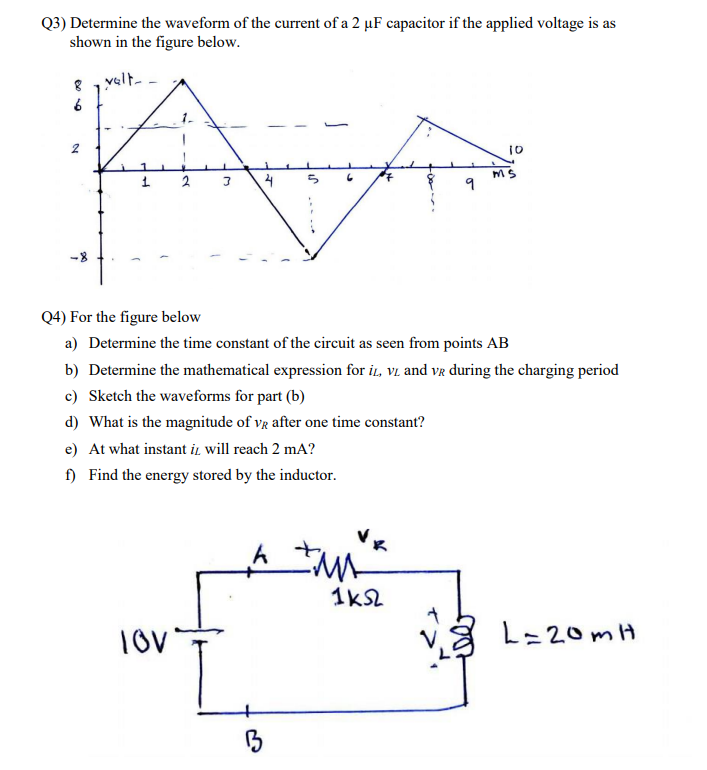 Solved Q3) ﻿Determine the waveform of the current of a 2μF | Chegg.com