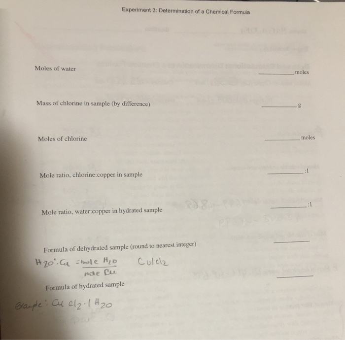 Solved Experiment 3: Determination of a Chemical Formula | Chegg.com