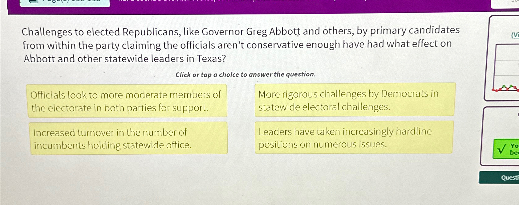 Challenges to elected Republicans, like Governor Greg | Chegg.com