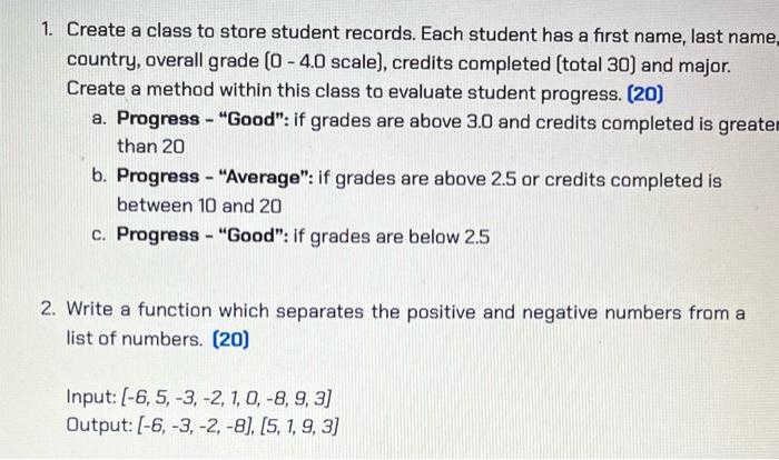 Solved 1. Create a class to store student records. Each | Chegg.com