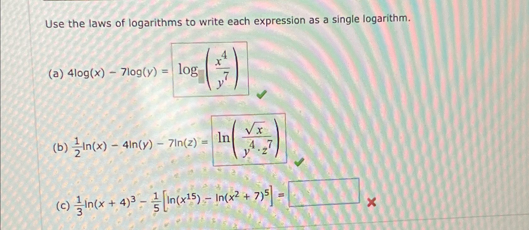 Solved Use the laws of logarithms to write each expression | Chegg.com