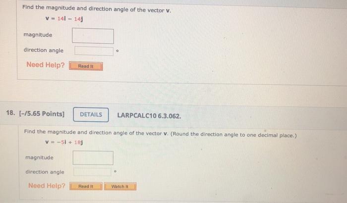 Solved Find the magnitude and direction angle of the vector | Chegg.com