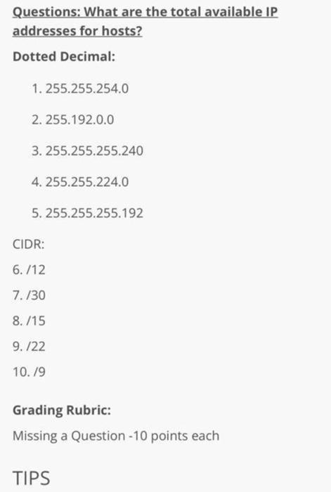 Solved Questions: What are the total available IP addresses | Chegg.com