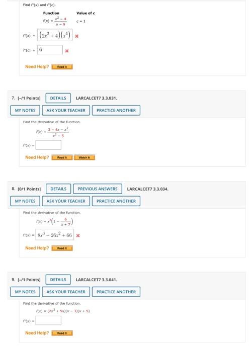 Solved Find f′(x) and f′(c). Function | Chegg.com