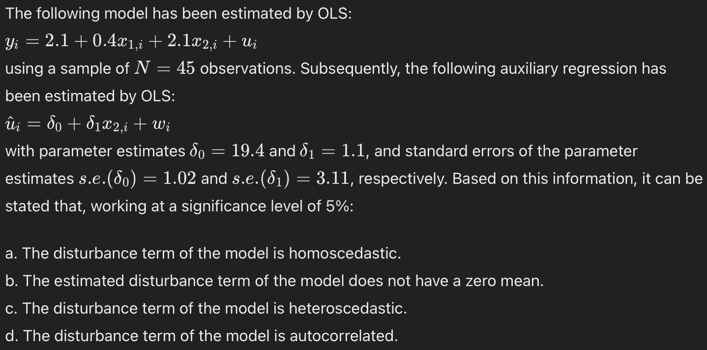 Solved The following model has been estimated by | Chegg.com