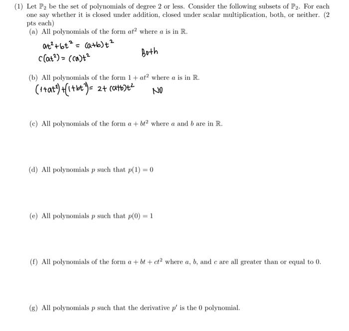 Solved 1) Let P2 be the set of polynomials of degree 2 or | Chegg.com