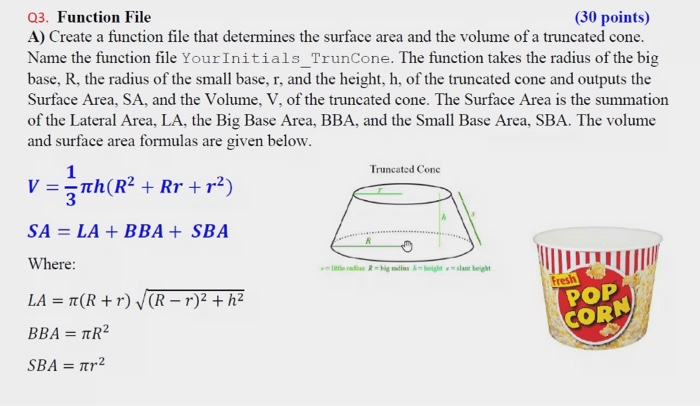 Solved Q3. Function File (30 points) A) Create a function | Chegg.com