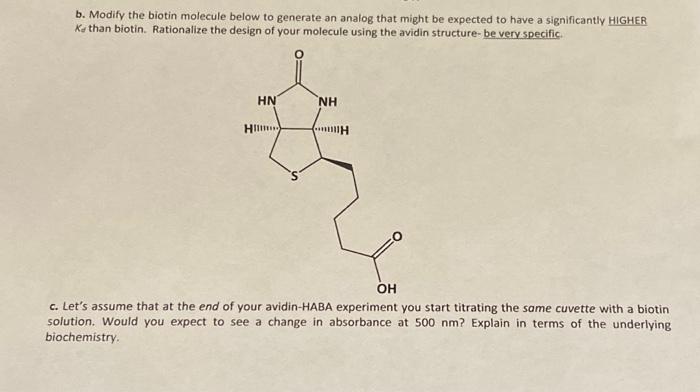 Solved b. Modify the biotin molecule below to generate an | Chegg.com