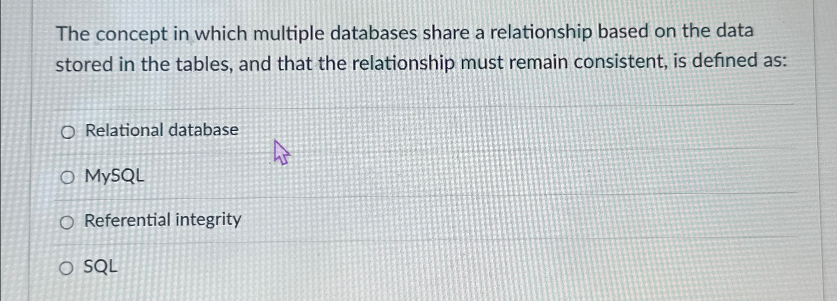 Solved The concept in which multiple databases share a | Chegg.com