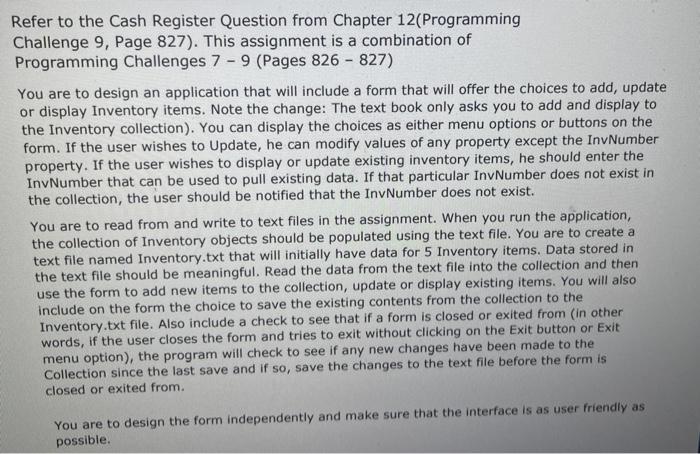 Solved Refer to the Cash Register Question from Chapter 12 | Chegg.com