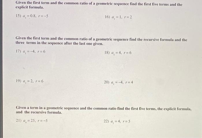 Solved Given the explicit formula for a geometric sequence | Chegg.com