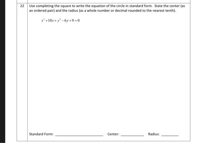 Solved 22 Use completing the square to write the equation of | Chegg.com