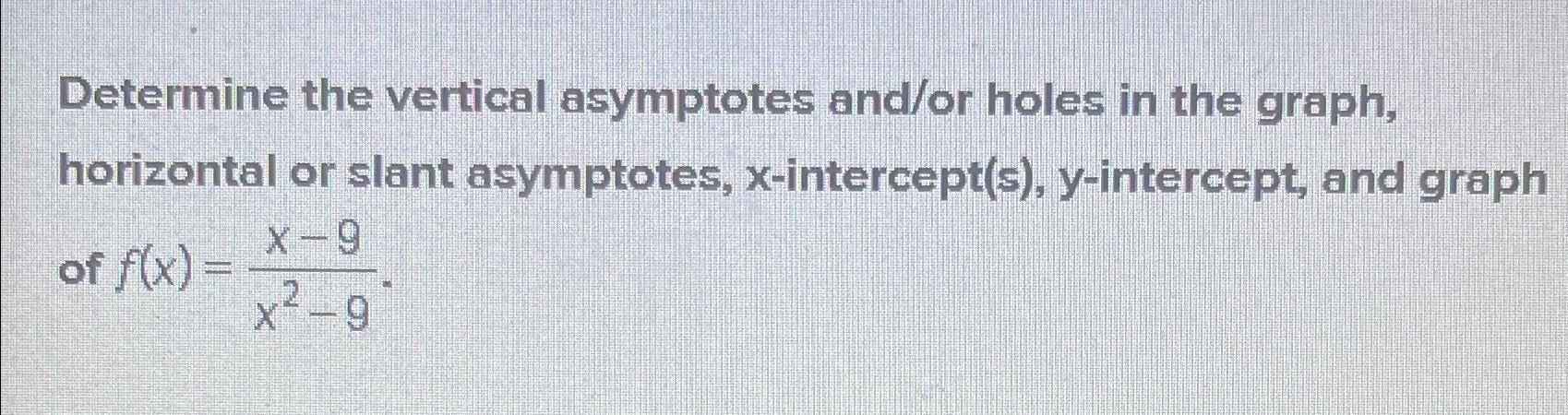 Solved Determine the vertical asymptotes and/or holes in the | Chegg.com