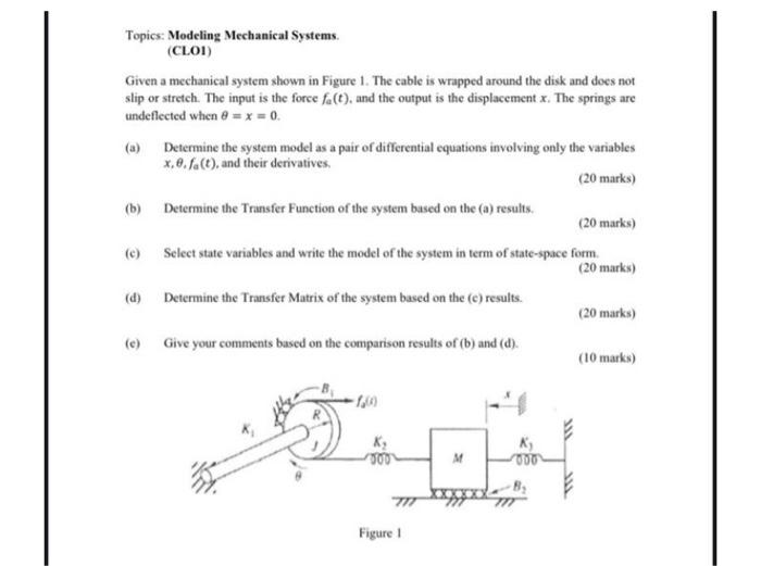 Solved Topics: Modeling Mechanical Systems (CLOI) Given a | Chegg.com