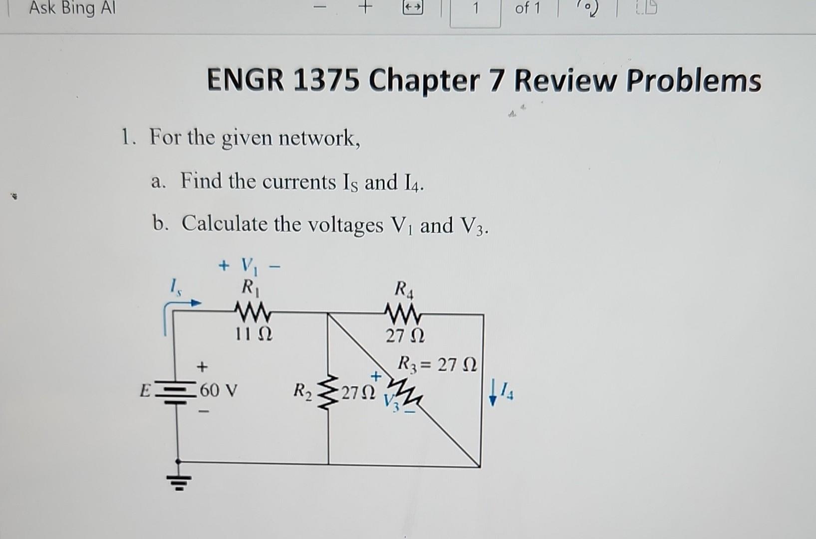 Solved ENGR 1375 Chapter 7 Review Problems 1. For the given | Chegg.com