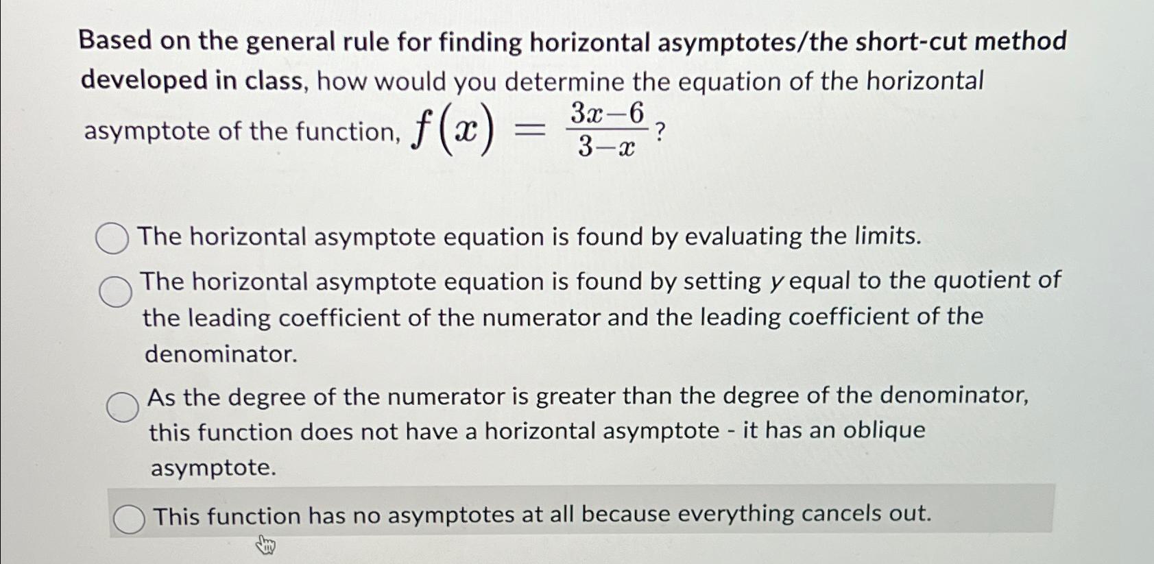 Solved Based on the general rule for finding horizontal | Chegg.com