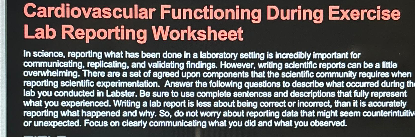 Solved Cardiovascular Functioning During Exercise Lab | Chegg.com