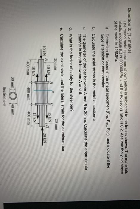 Solved Question 3: (15 marks) The round metal specimen shown | Chegg.com
