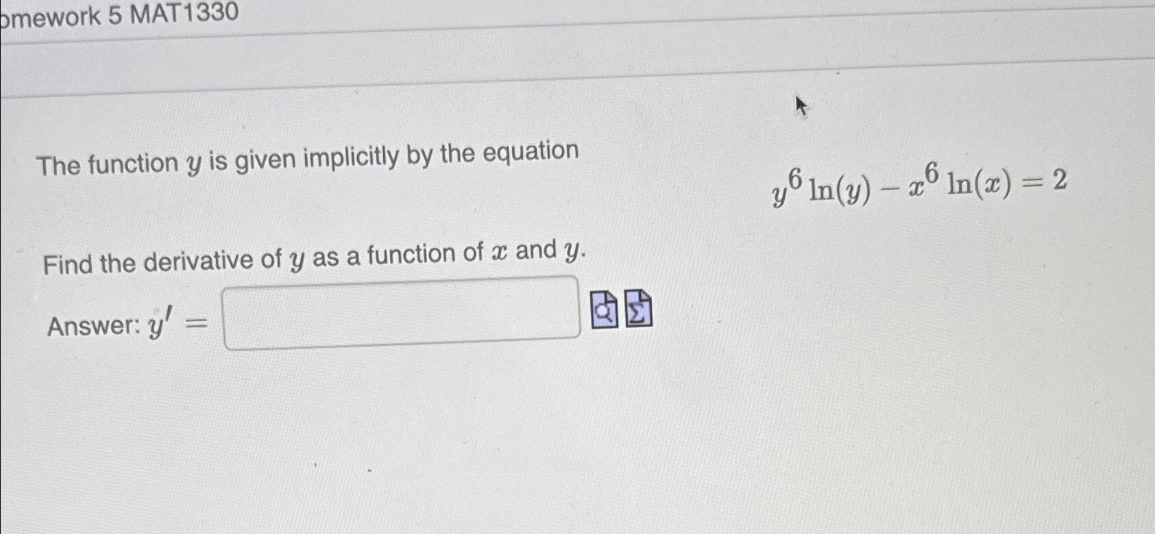 Solved The function y ﻿is given implicitly by the | Chegg.com