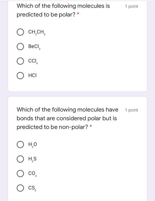 Solved Molecular Polarity Directions: Choose the BEST answer | Chegg.com