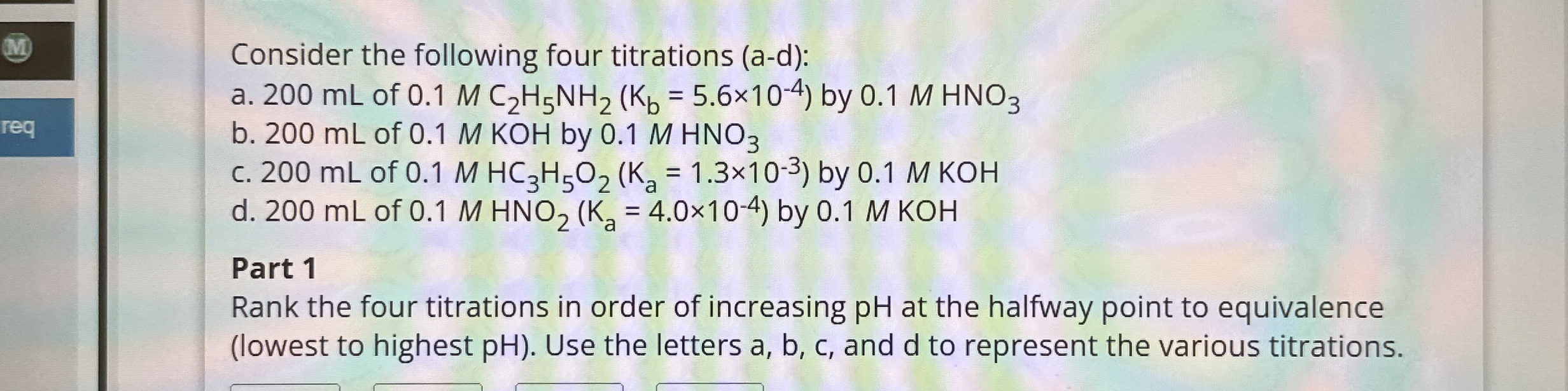 High Quality SOLUTION Consider the following four titrations (a-d):a. 200 | Chegg.com