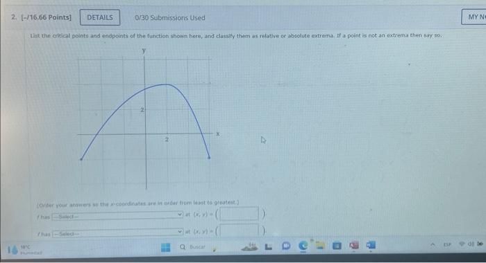 Solved Lat the citical points and endpoints of the function | Chegg.com