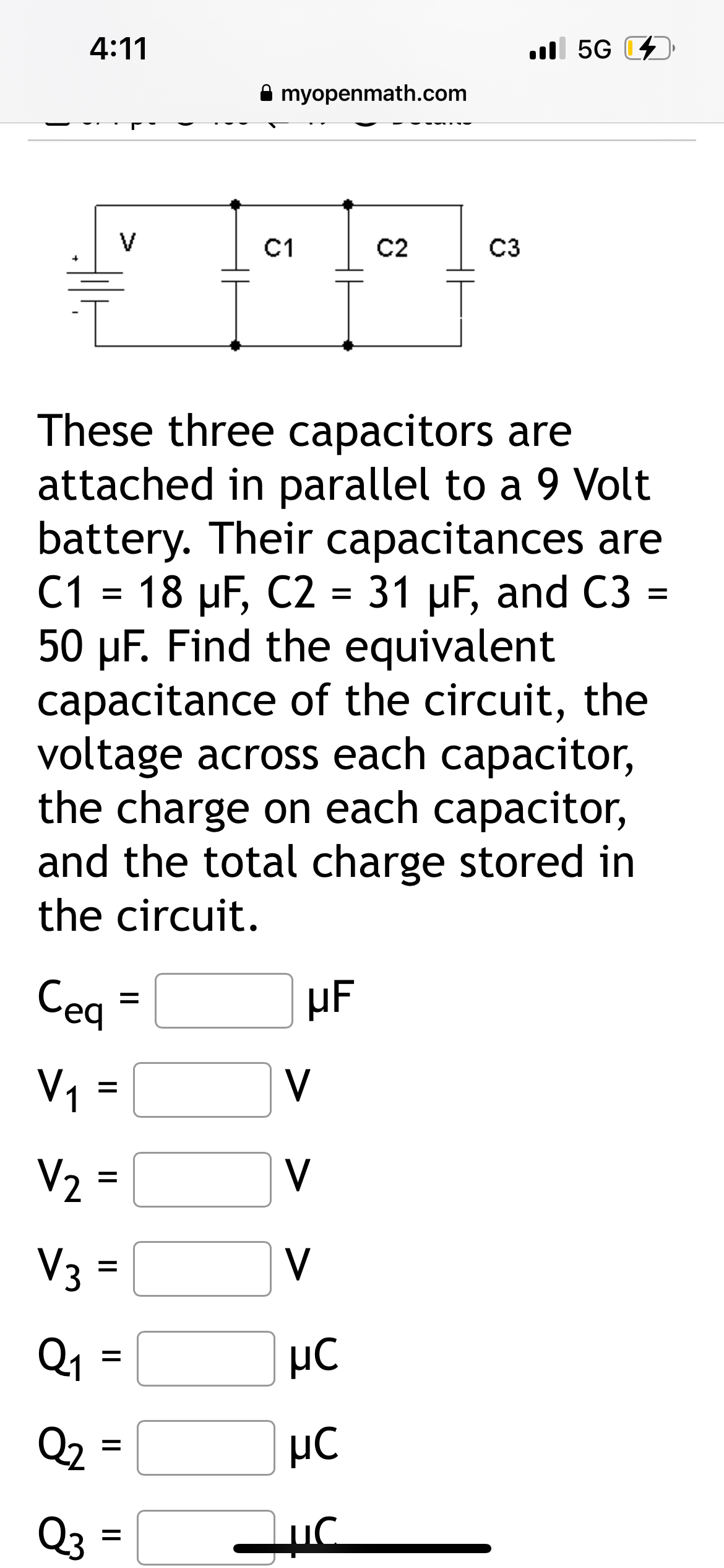 Solved These three capacitors are attached in parallel to a | Chegg.com