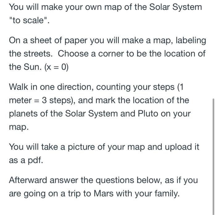 Solved You will make your own map of the Solar System "to | Chegg.com
