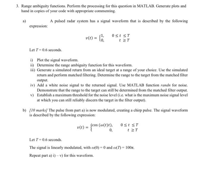 Solved Range ambiguity functions. Perform the processing for | Chegg.com