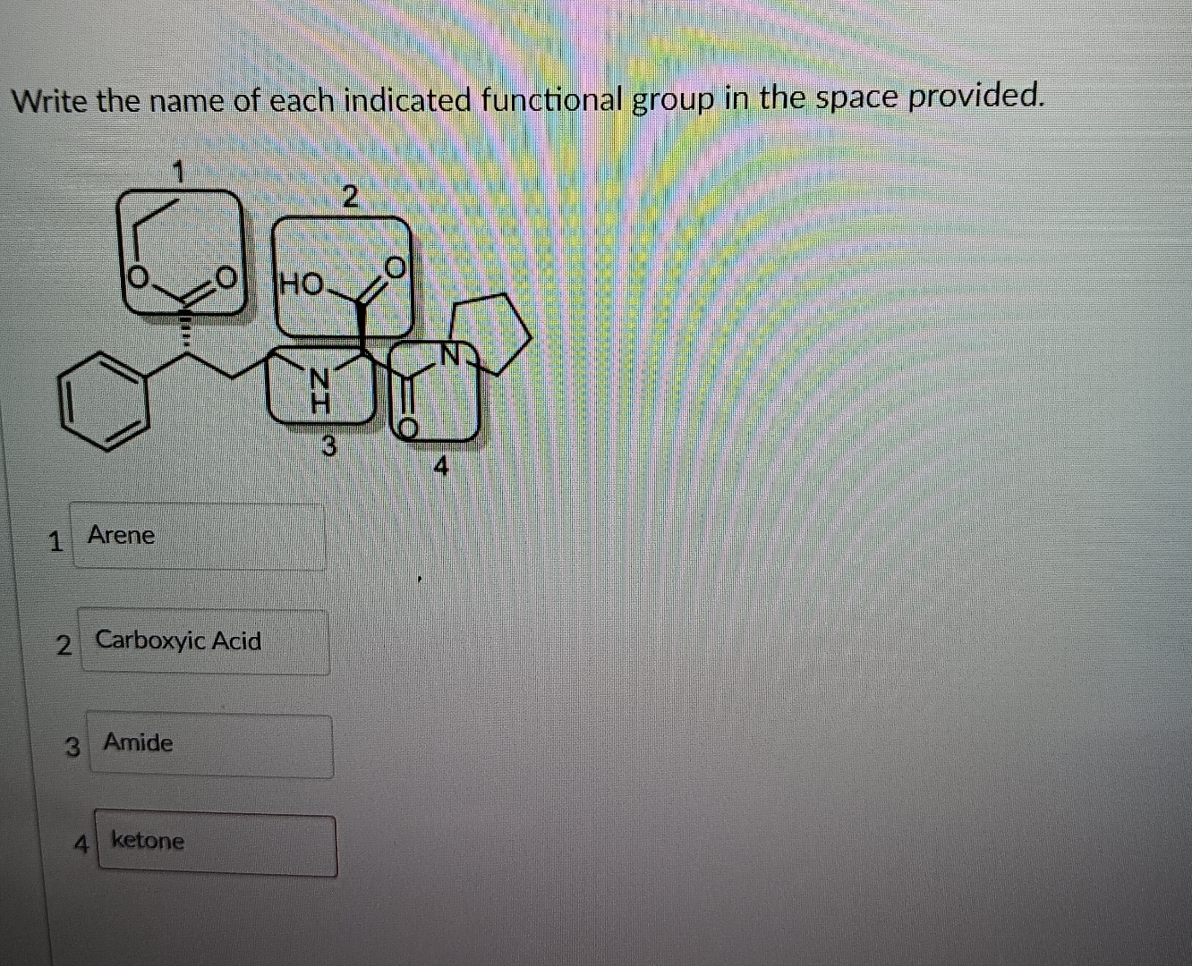 Solved Write the name of each indicated functional group in | Chegg.com