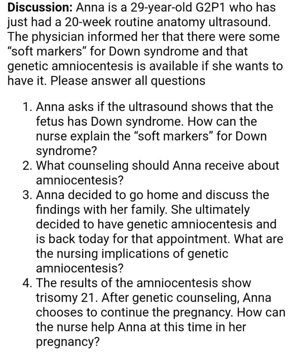 Solved Discussion: Anna is a 29-year-old G2P1 who has just | Chegg.com