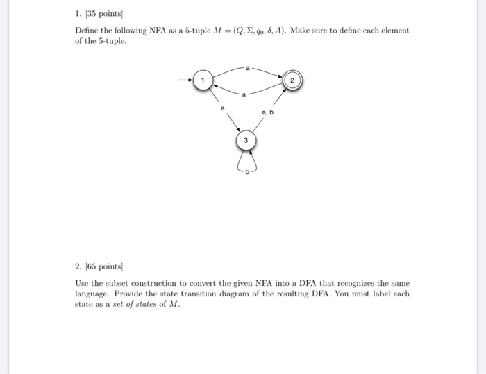 Solved 1. 35 points) Define the following NFA as a 5-tuple M | Chegg.com