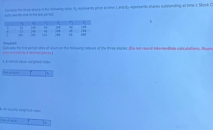 Solved Consider the three stocks in the following table. Pt | Chegg.com