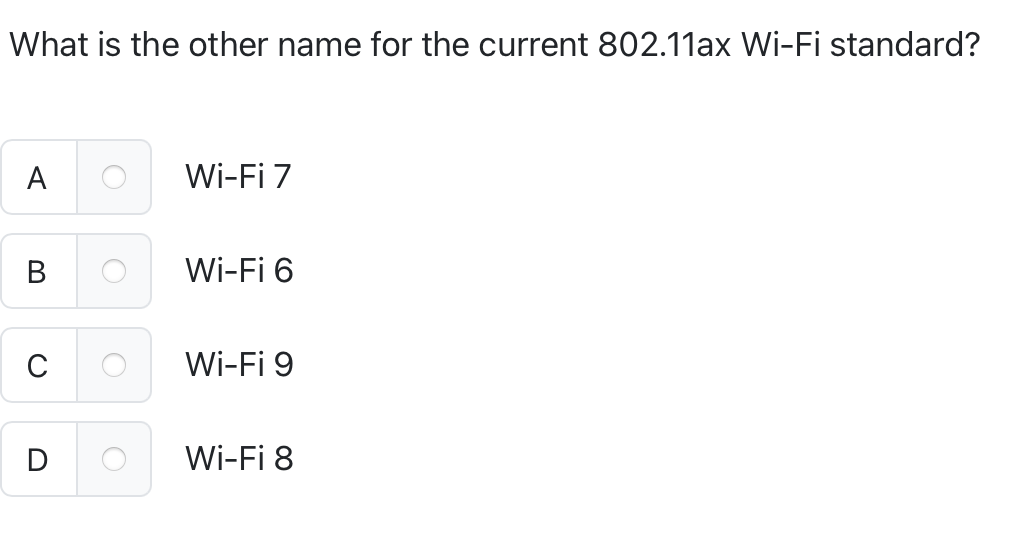 Solved What is the other name for the current 802.11ax Wi-Fi | Chegg.com