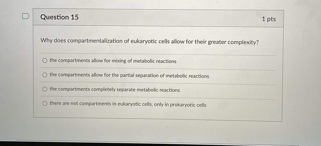 Solved Question 151ptsWhy does compartmentalization of | Chegg.com