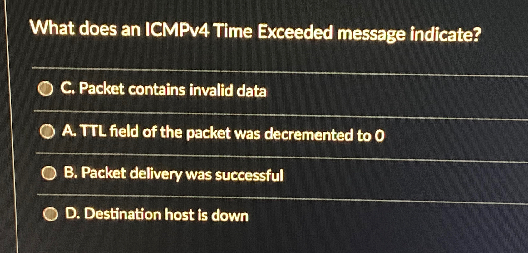 Solved What does an ICMPv4 ﻿Time Exceeded message | Chegg.com