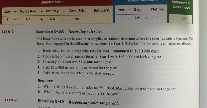 Exercise 9-3A Recording sales tax Vail Book Mart | Chegg.com